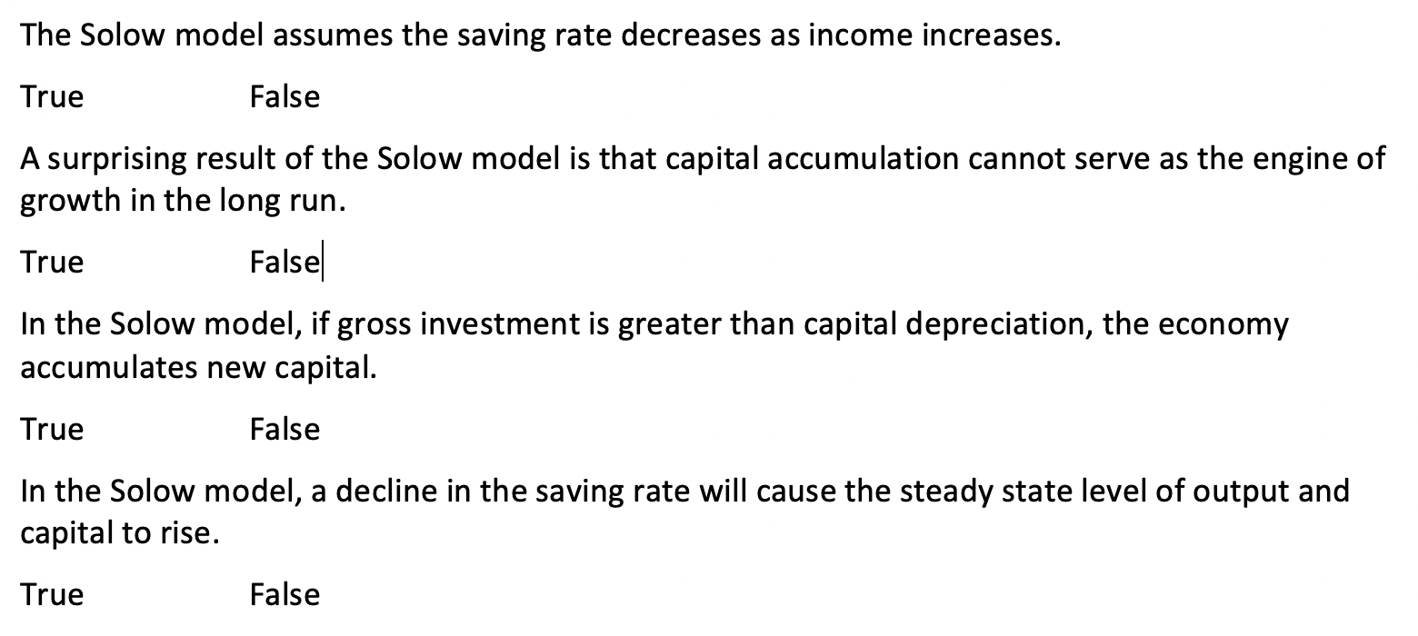 Solved The Solow model assumes the saving rate decreases as | Chegg.com
