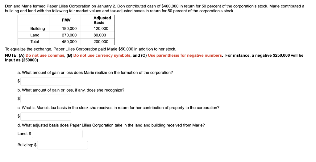 Solved Don and Marie formed Paper Lilies Corporation on | Chegg.com