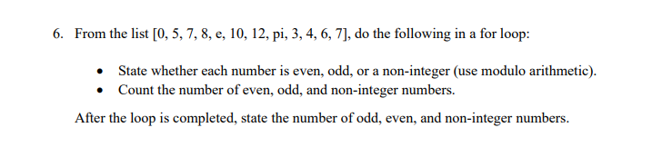 Solved 6. From the list [0,5,7,8,e,10,12, pi, 3, 4, 6, 7], | Chegg.com