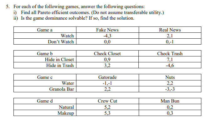 Solved 5. For each of the following games, answer the | Chegg.com