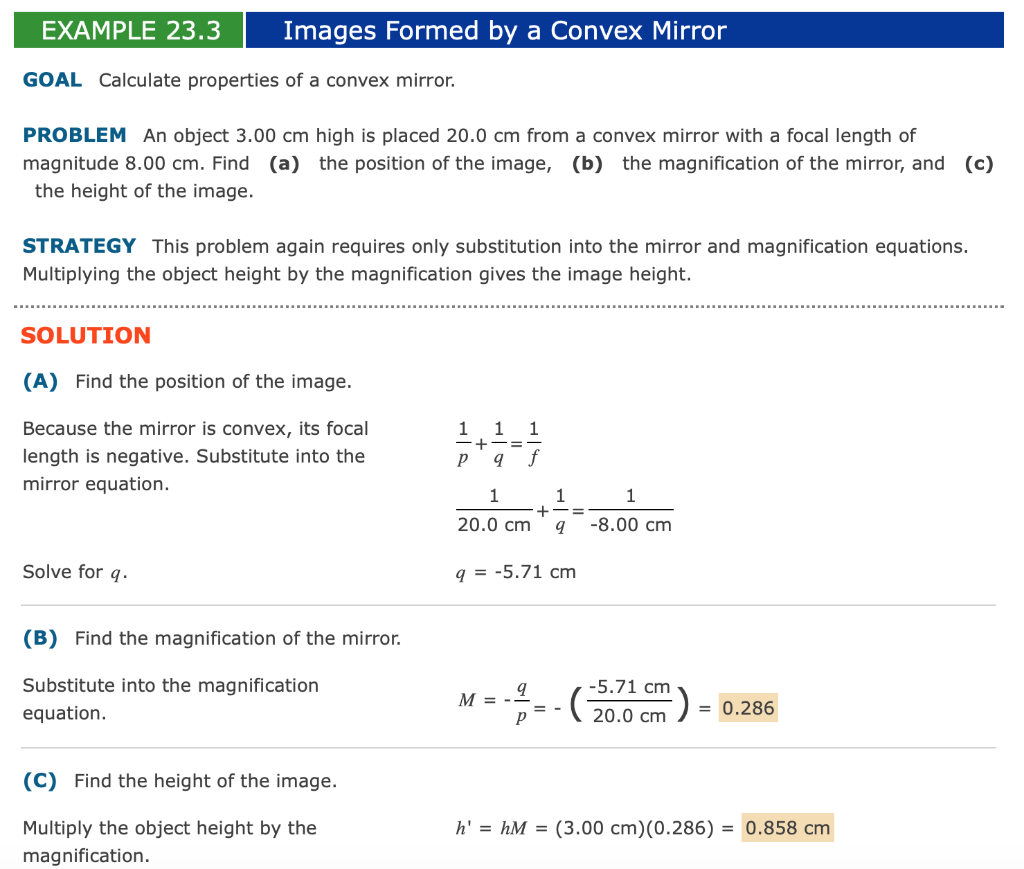 Solved GOAL Calculate properties of a convex mirror. PROBLEM | Chegg.com