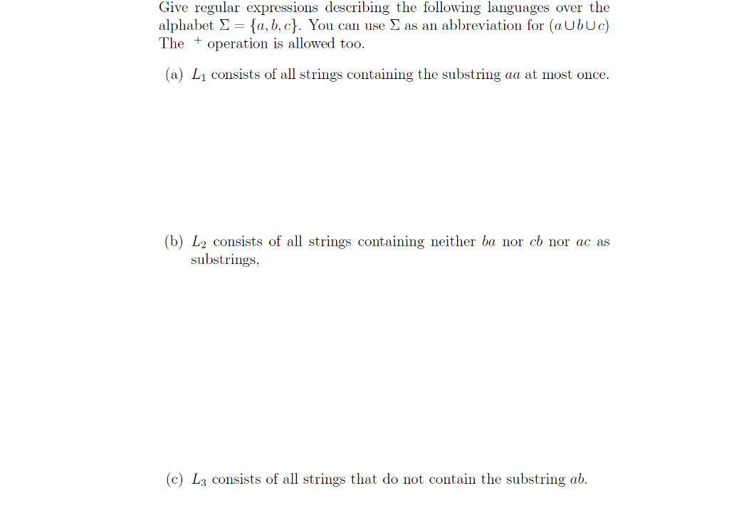 Solved Give regular expressions describing the following | Chegg.com