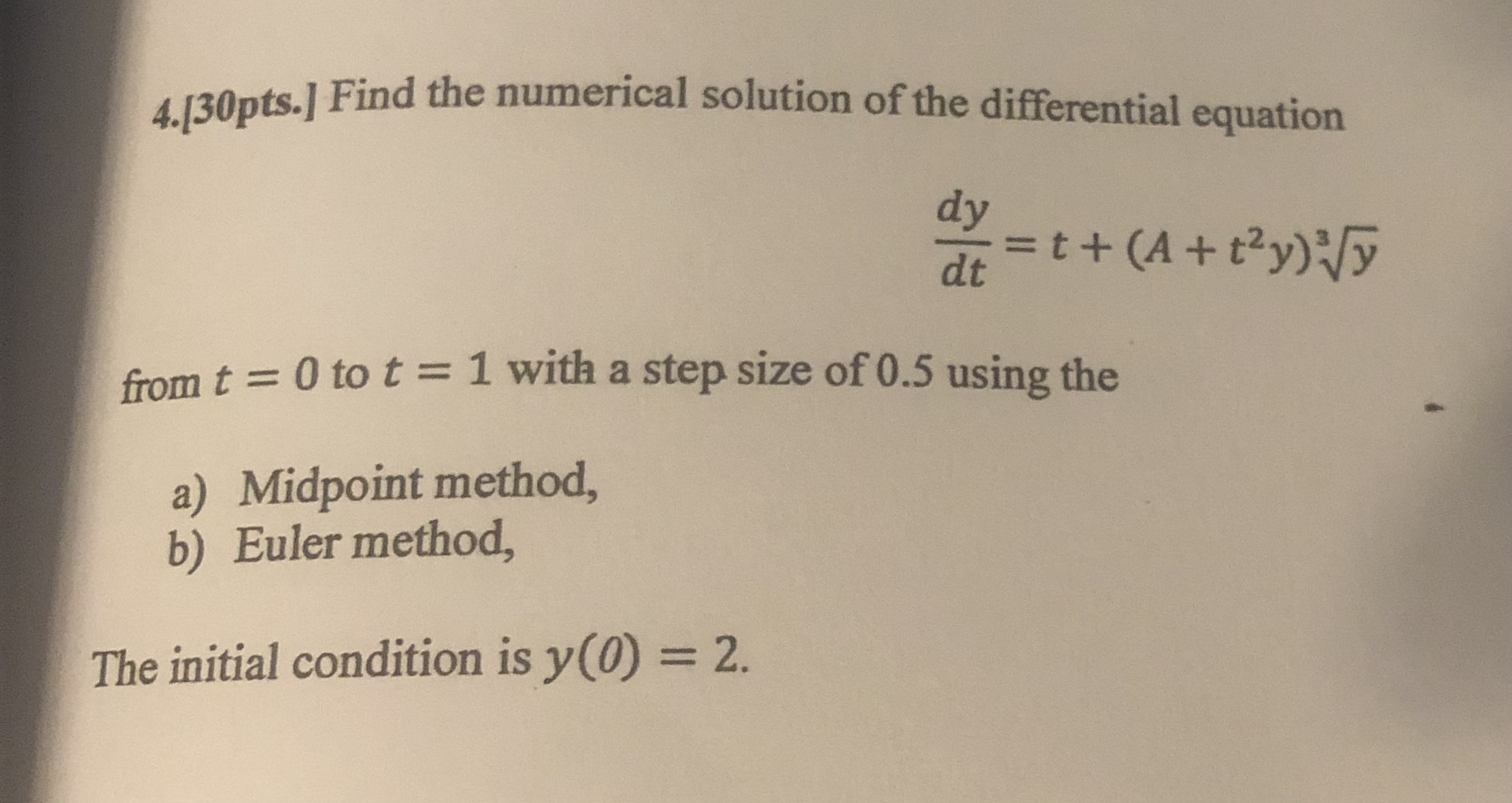 Solved 4.[30pts.] Find the numerical solution of the | Chegg.com