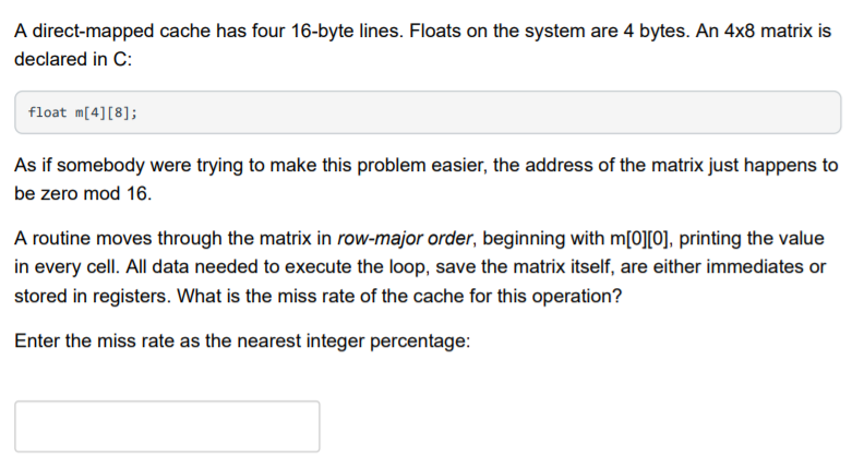 Solved A direct-mapped cache has four 16-byte lines. Floats | Chegg.com