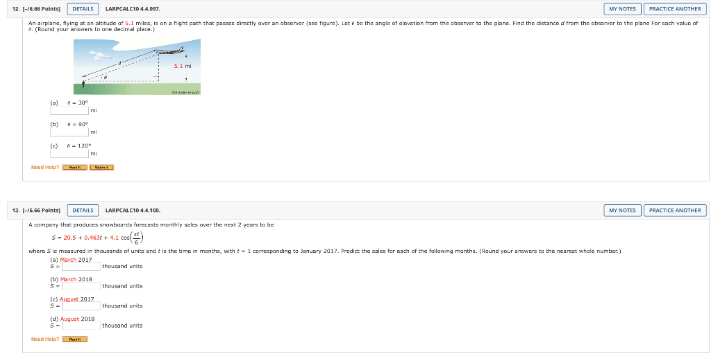 Solved MY NOTES PRACTICE ANOTHER 2. (-/6.66 Points] DETAILS | Chegg.com