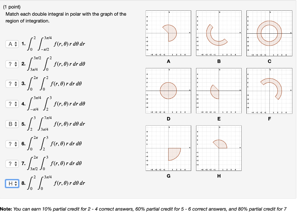 Solved Match each double integral in polar with the graph of | Chegg.com