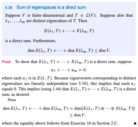 Solved 5.38 Sum of eigenspaces is a direct sum Suppose V is | Chegg.com
