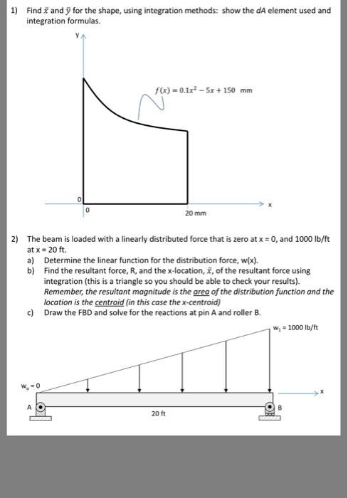 Solved 1) Find and ỹ for the shape, using integration | Chegg.com