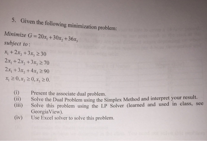 Solved 5. Given the following minimization problem: Minimize | Chegg.com