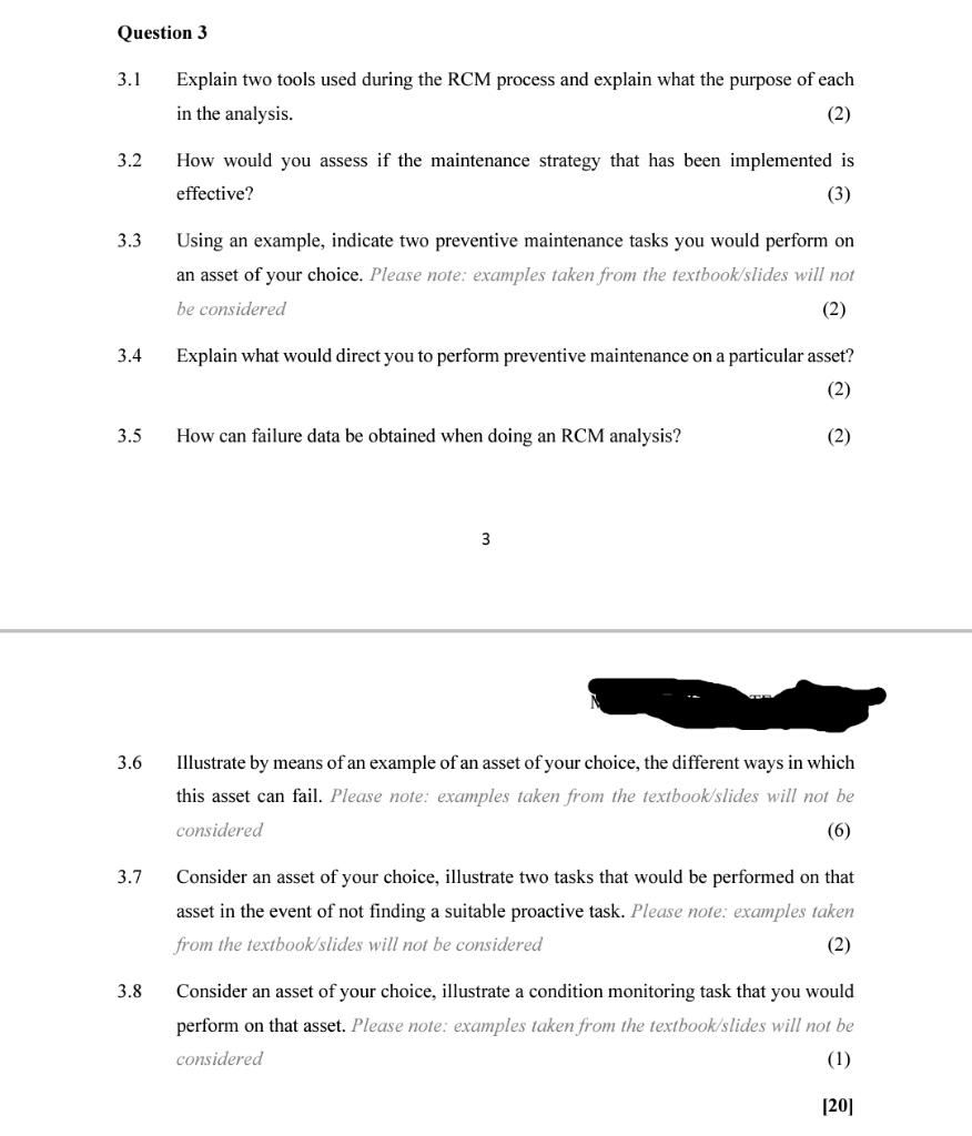 Solved Question 3 3.1 Explain two tools used during the RCM | Chegg.com