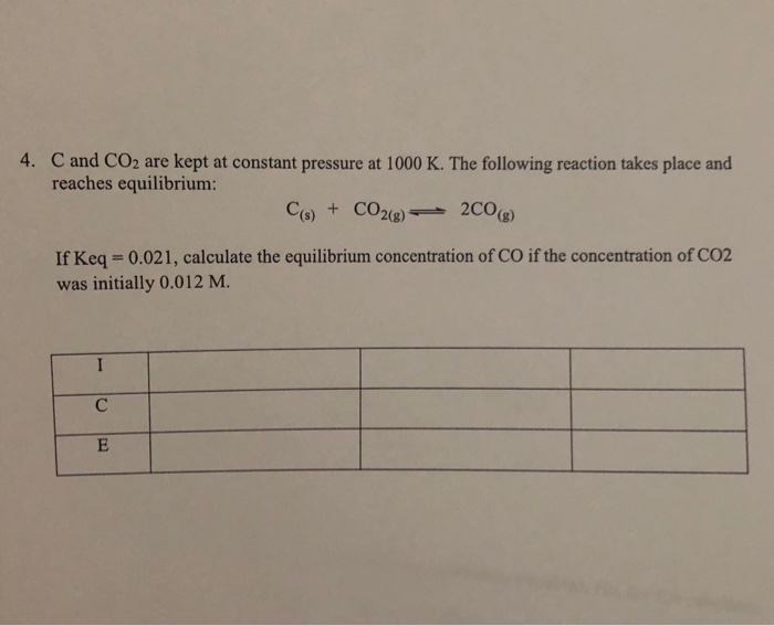 Solved Equilibrium: ICE problems . In a 10.0L vessel at 1000 | Chegg.com