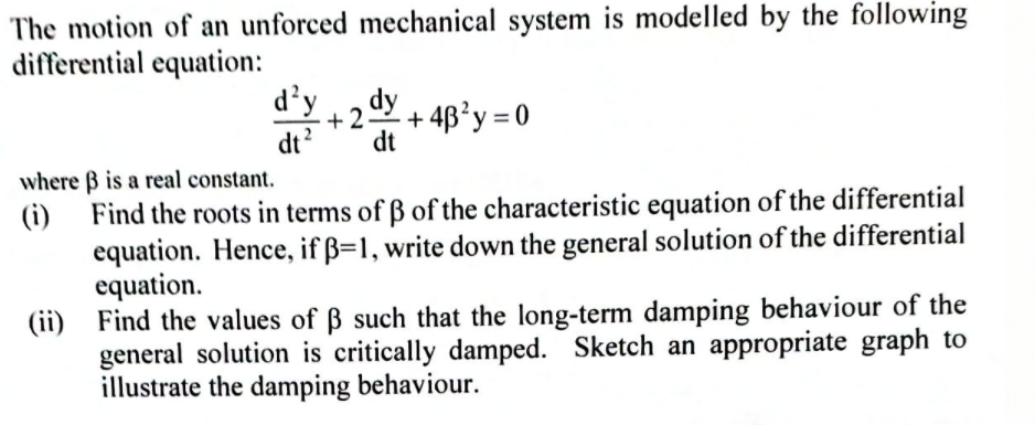 Solved dt? The motion of an unforced mechanical system is | Chegg.com