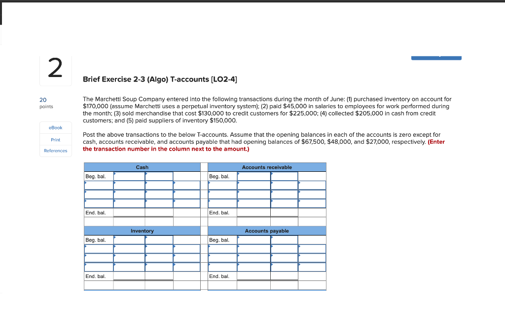 Solved 2 Brief Exercise 2-3 (Algo) T-accounts (LO2-4) 20 | Chegg.com