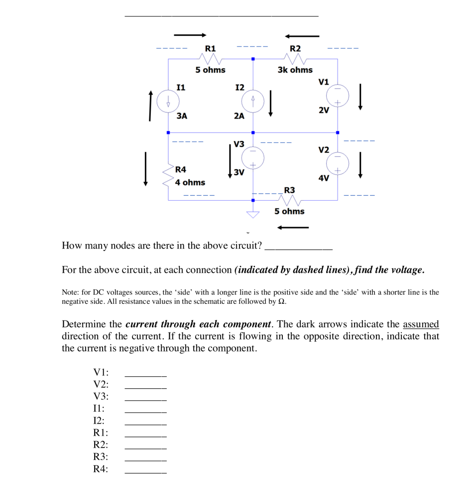 Solved E R1 5 ohms R2 3k ohms V1 11 12 3A 2A V3 Į ,3V R4 4 | Chegg.com