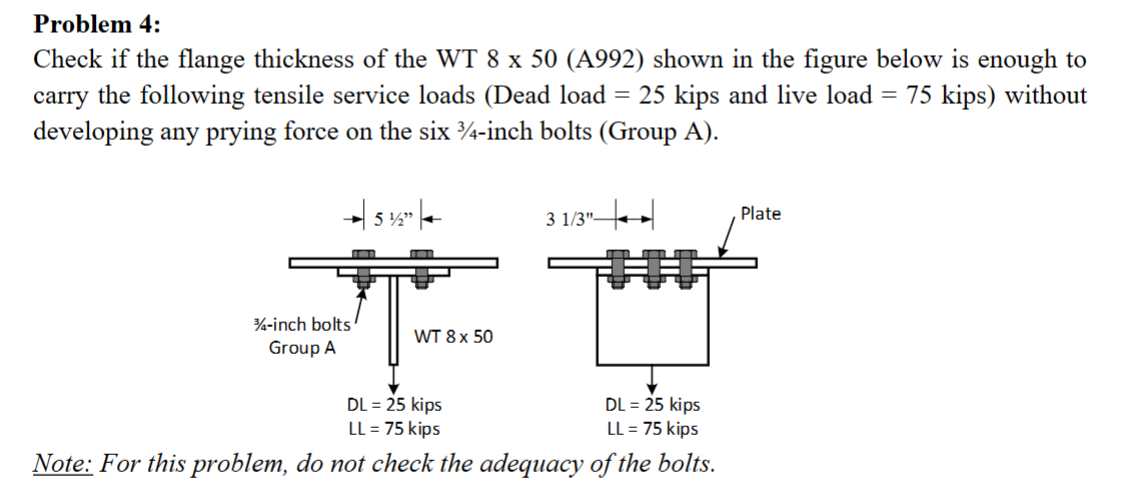 Solved Problem 4: Check if the flange thickness of the WT | Chegg.com