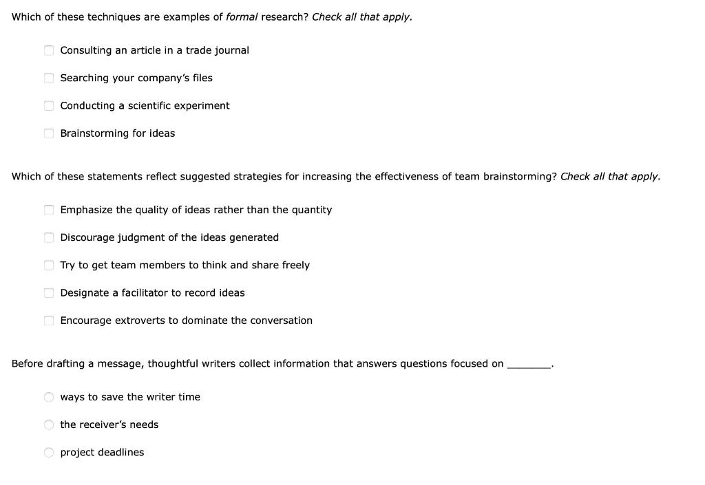 Solved Which Of These Techniques Are Examples Of Formal Chegg