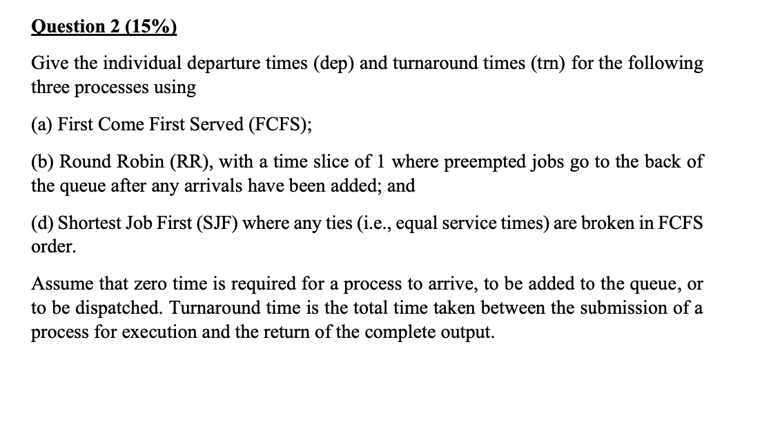 Solved Question 2 (15%) Give the individual departure times | Chegg.com