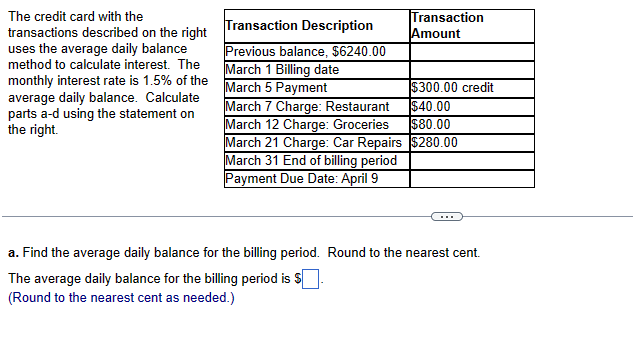 Solved The credit card with the transactions described on | Chegg.com