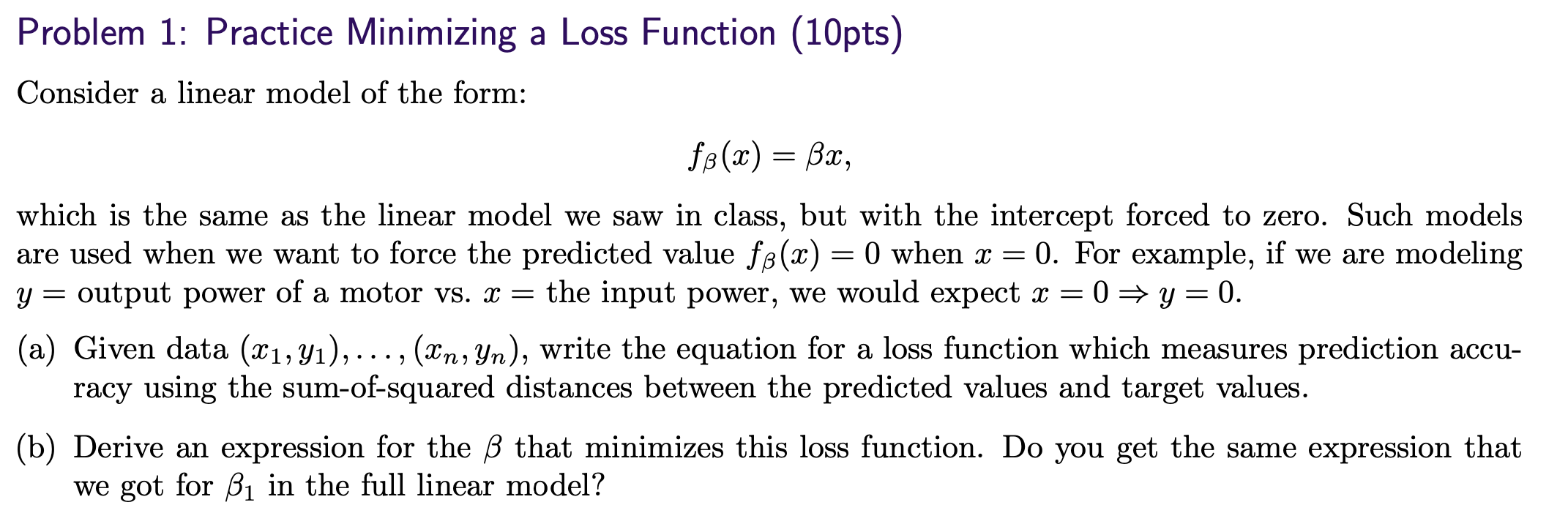 Solved Problem 1: Practice Minimizing a Loss Function | Chegg.com