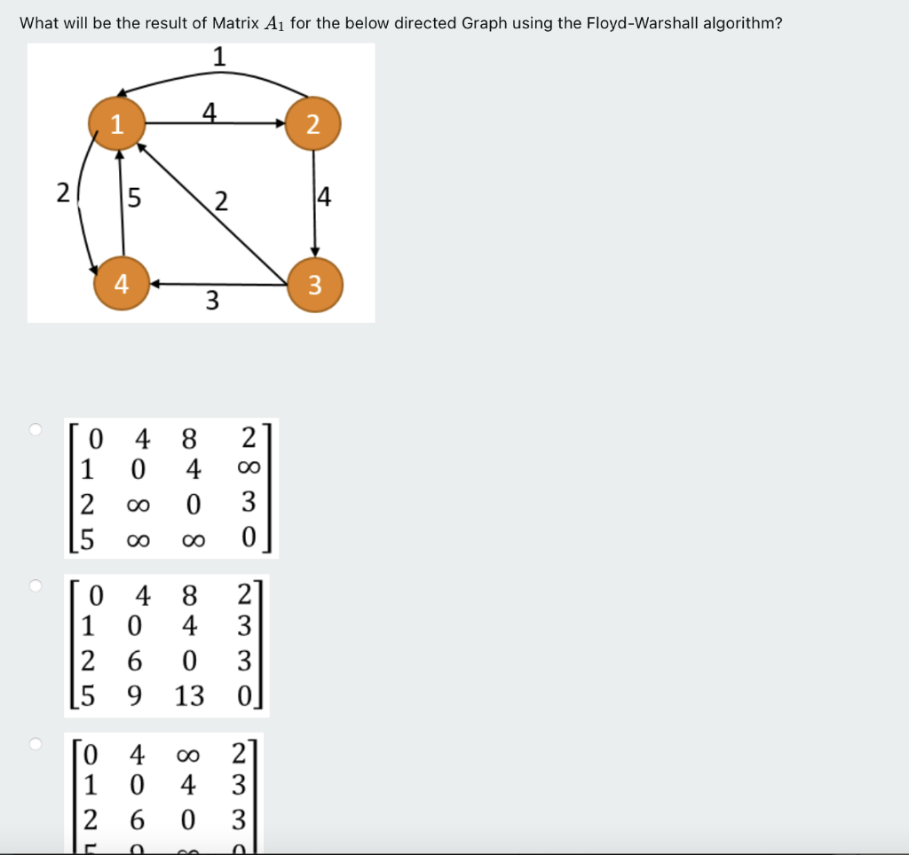 Solved What will be the result of Matrix A1 for the below | Chegg.com
