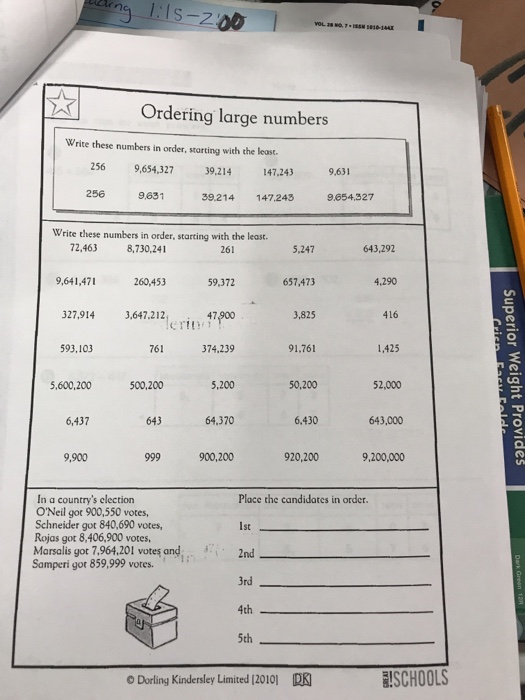 Solved 1:ls-2 Ordering large numbers Write these numbers in | Chegg.com