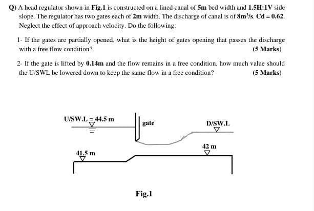 Solved Q) A head regulator shown in Fig.1 is constructed on | Chegg.com
