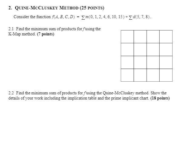 Solved 2. QUINE-MCCLUSKEY METHOD (25 POINTS) Consider the | Chegg.com