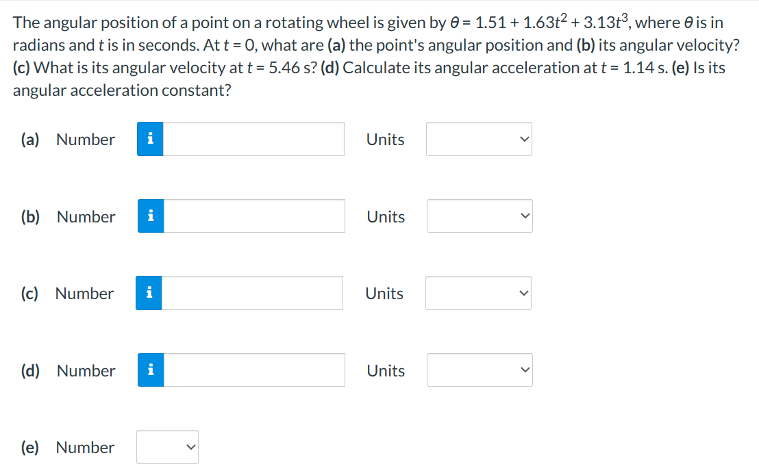 Solved The angular position of a point on a rotating wheel | Chegg.com