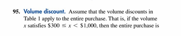 Solved 95. Volume discount. Assume that the volume discounts | Chegg.com