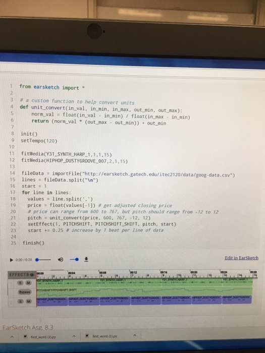 Solved EarSketch Asg 8.3 Sonification Convert the example | Chegg.com