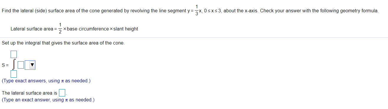 Solved Find the lateral (side) surface area of the cone | Chegg.com