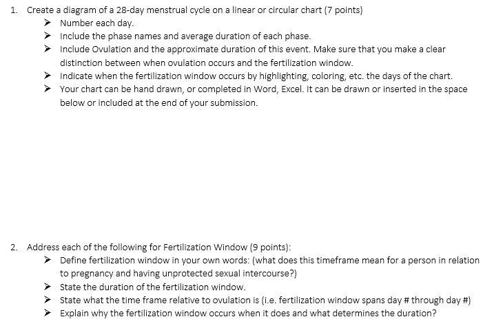 Solved 1. Create a diagram of a 28-day menstrual cycle on a | Chegg.com