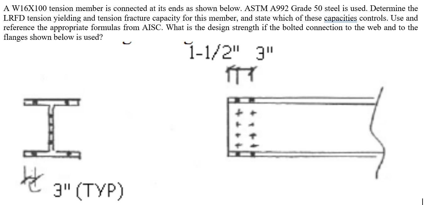 Solved A W16X100 tension member is connected at its ends as | Chegg.com