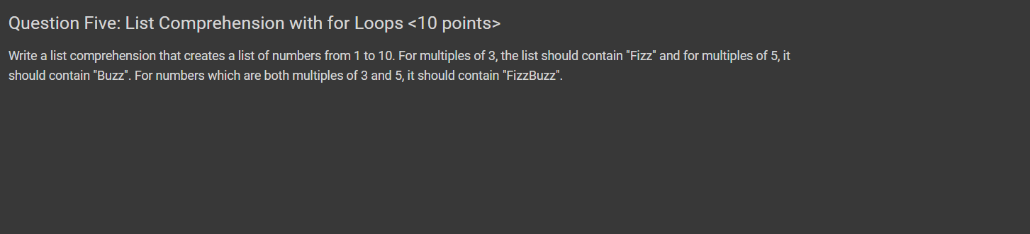 Solved Question Five: List Comprehension with for Loops