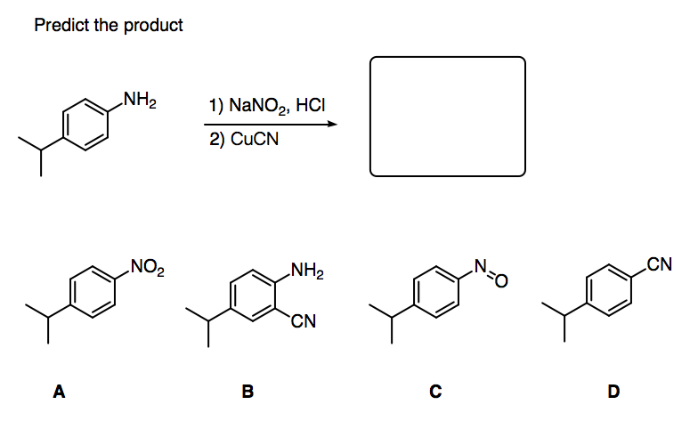 Solved Predict the product NH2 1) NaNO2, HCI 2) CuCN NOZ NH2 | Chegg.com