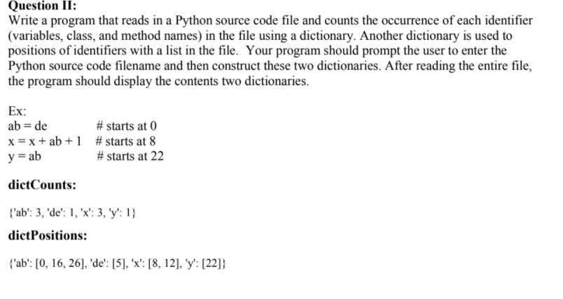 Solved Question II: Write a program that reads in a Python | Chegg.com