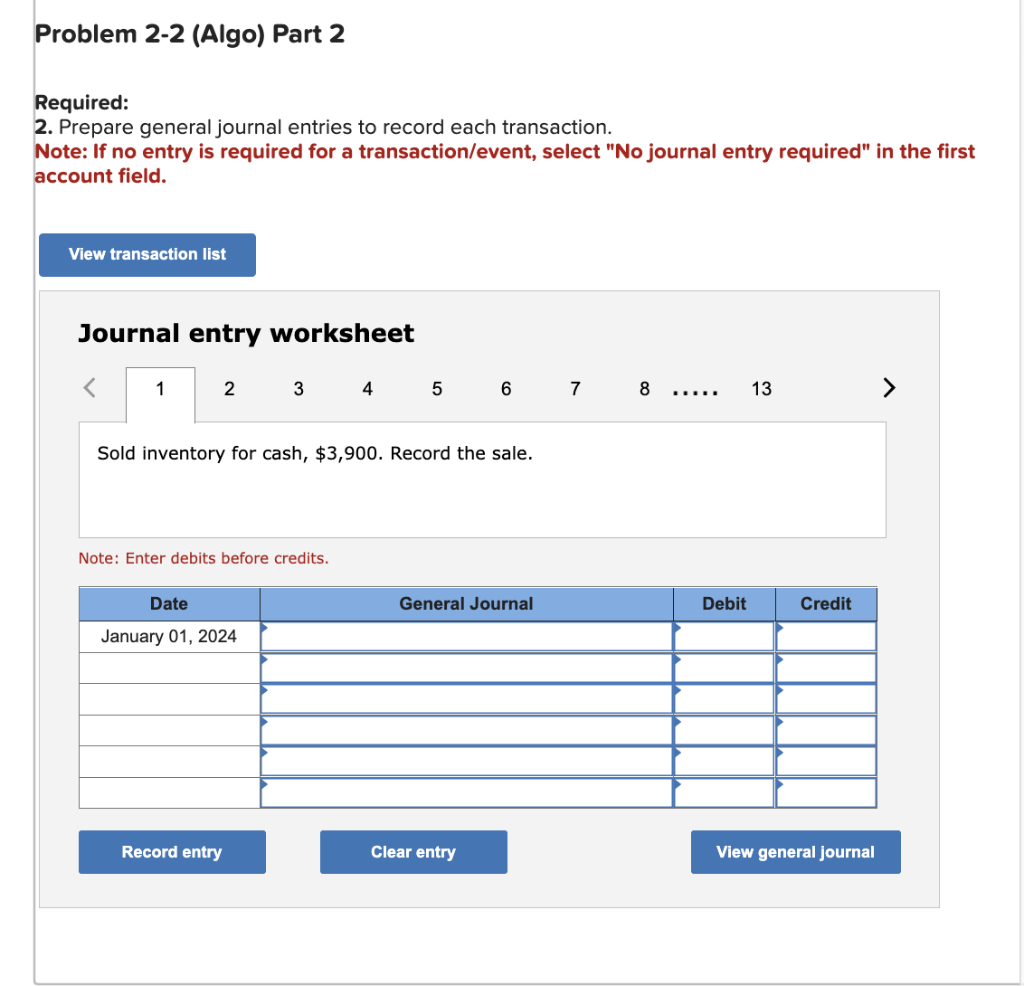 Solved Required information Problem 2-2 (Algo) Accounting | Chegg.com