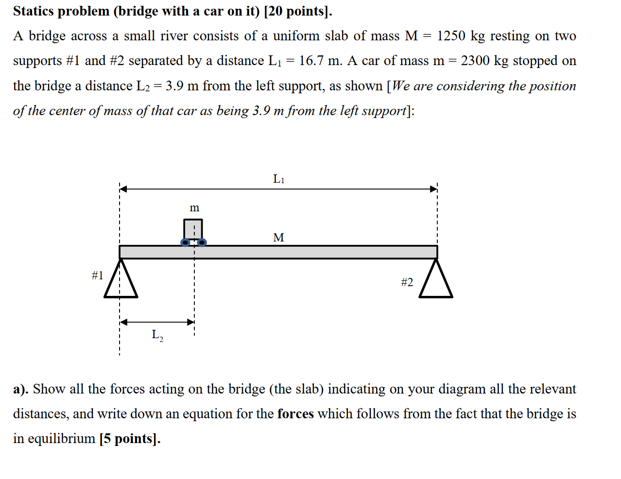 Solved Statics problem (bridge with a car on it) [20 | Chegg.com