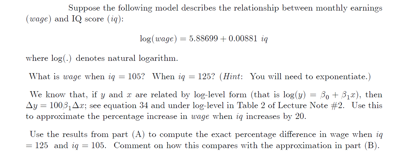 Solved Suppose the following model describes the | Chegg.com