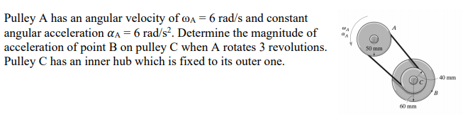 Solved Pulley A has an angular velocity of A = 6 rad/s and | Chegg.com