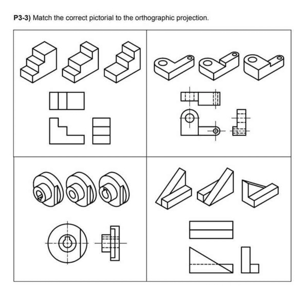 Solved P3-3) Match the correct pictorial to the orthographic | Chegg.com