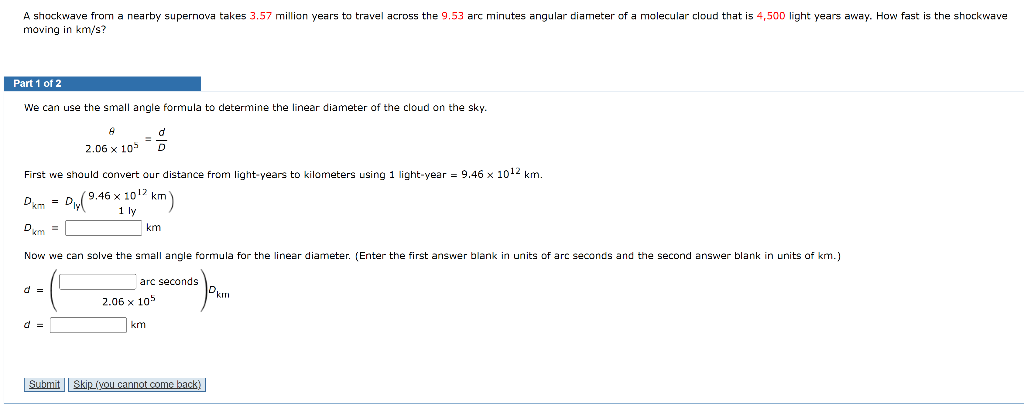 Solved moving in km/s ? Part 1 of 2 We can use the small | Chegg.com