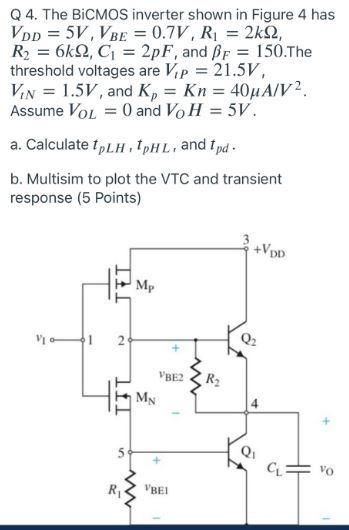 Q4. The BiCMOS inverter shown in Figure 4 has Vpp = | Chegg.com