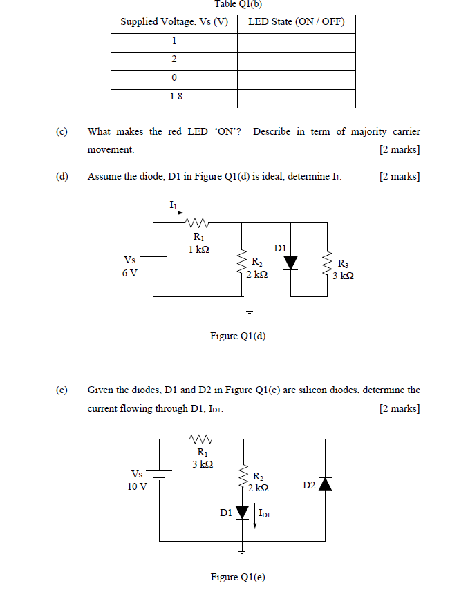 Solved Table Q10) Supplied Voltage, Vs (V) | LED State | Chegg.com
