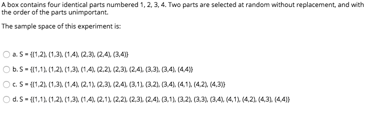Solved A box contains four identical parts numbered 1, 2, 3, | Chegg.com