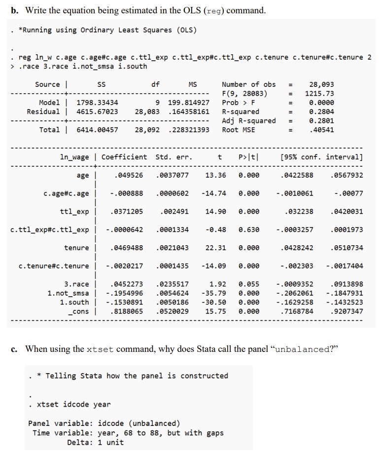 Solved b. Write the equation being estimated in the OLS | Chegg.com