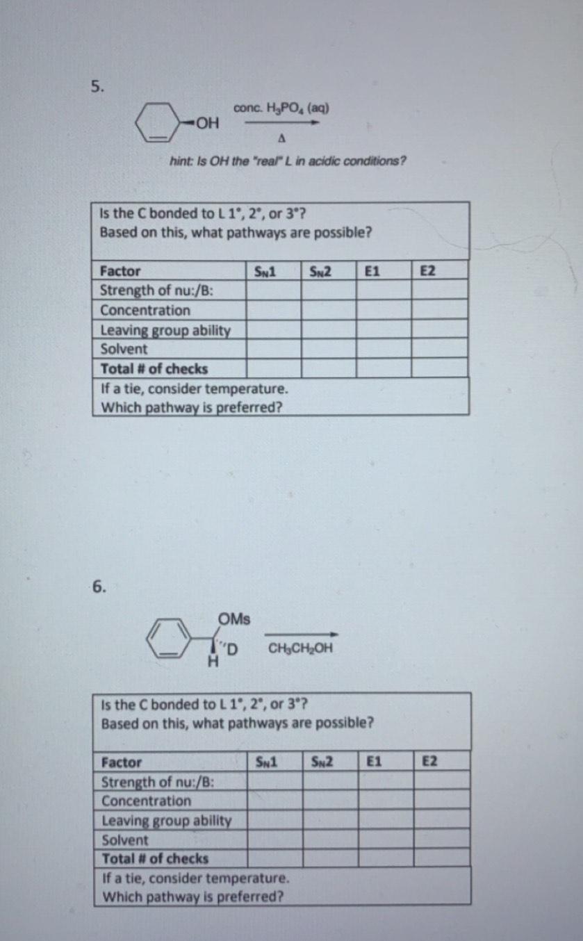 Solved 5. conc. H3PO, (aq) -OH Δ hint: Is OH the "real" L in | Chegg.com