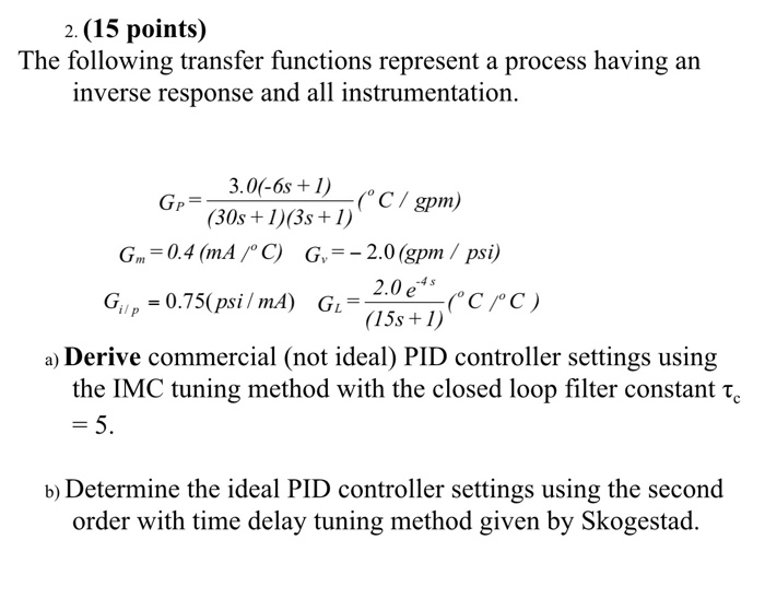 2. (15 points) The following transfer functions | Chegg.com