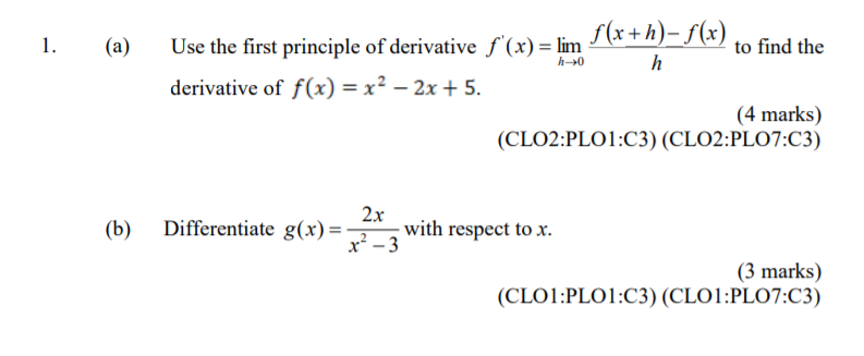 Solved 1. (a) --- Use the first principle of derivative | Chegg.com
