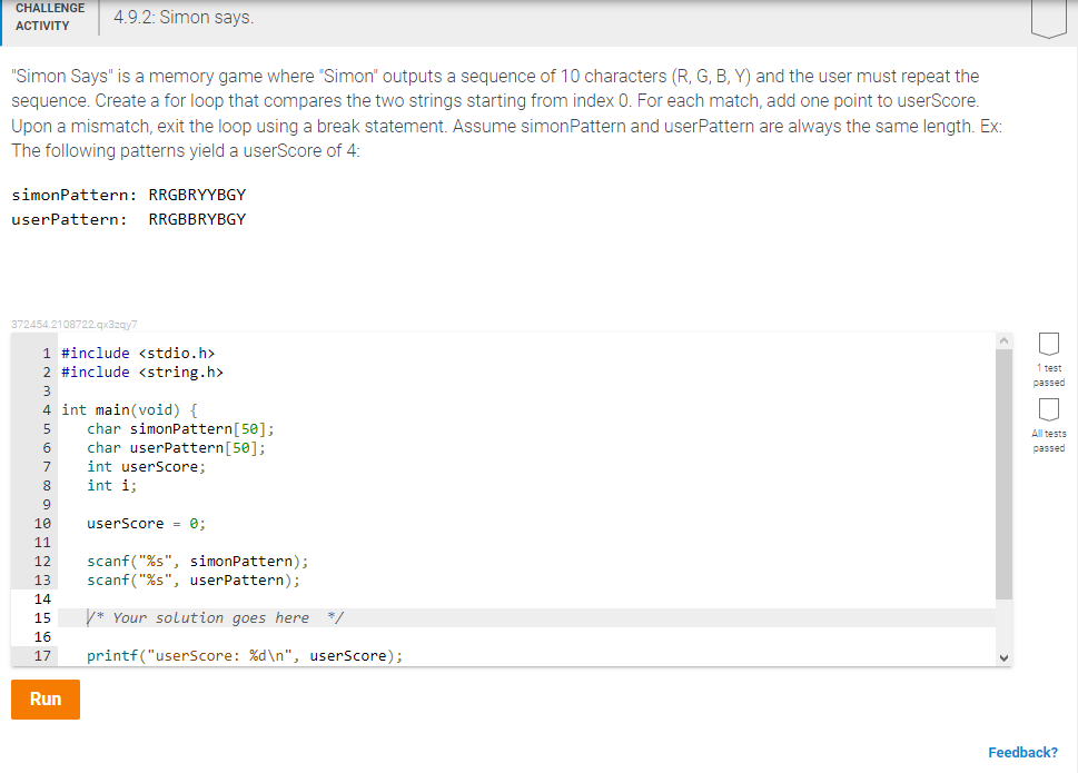 Solved CHALLENGE ACTIVITY 49.2: Simon says. "Simon Says" is | Chegg.com